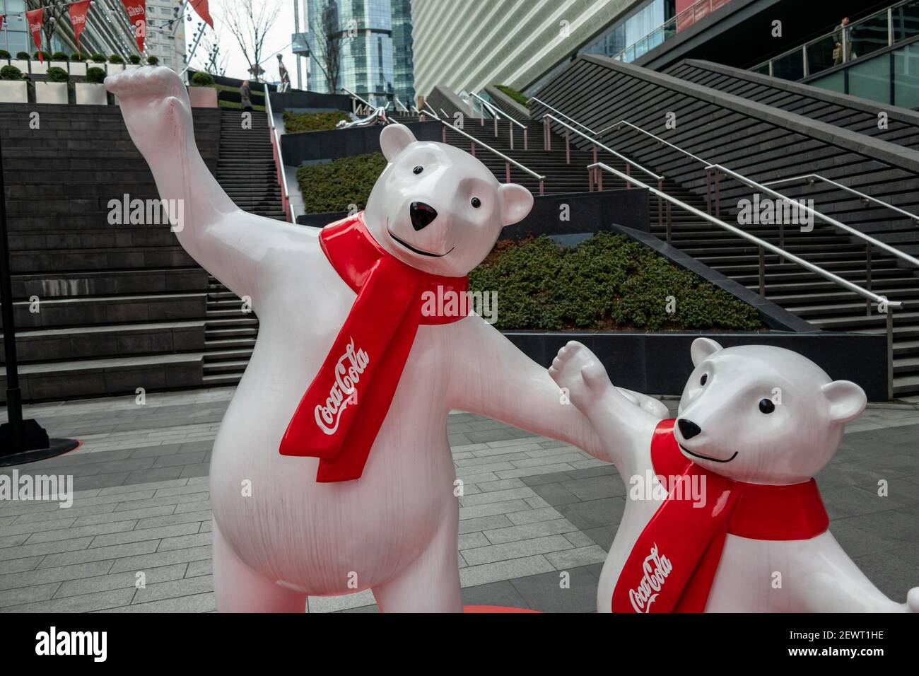 SHANGHAI, CHINA - MARCH 3, 2021 - A giant Coca-Cola can and a giant ...