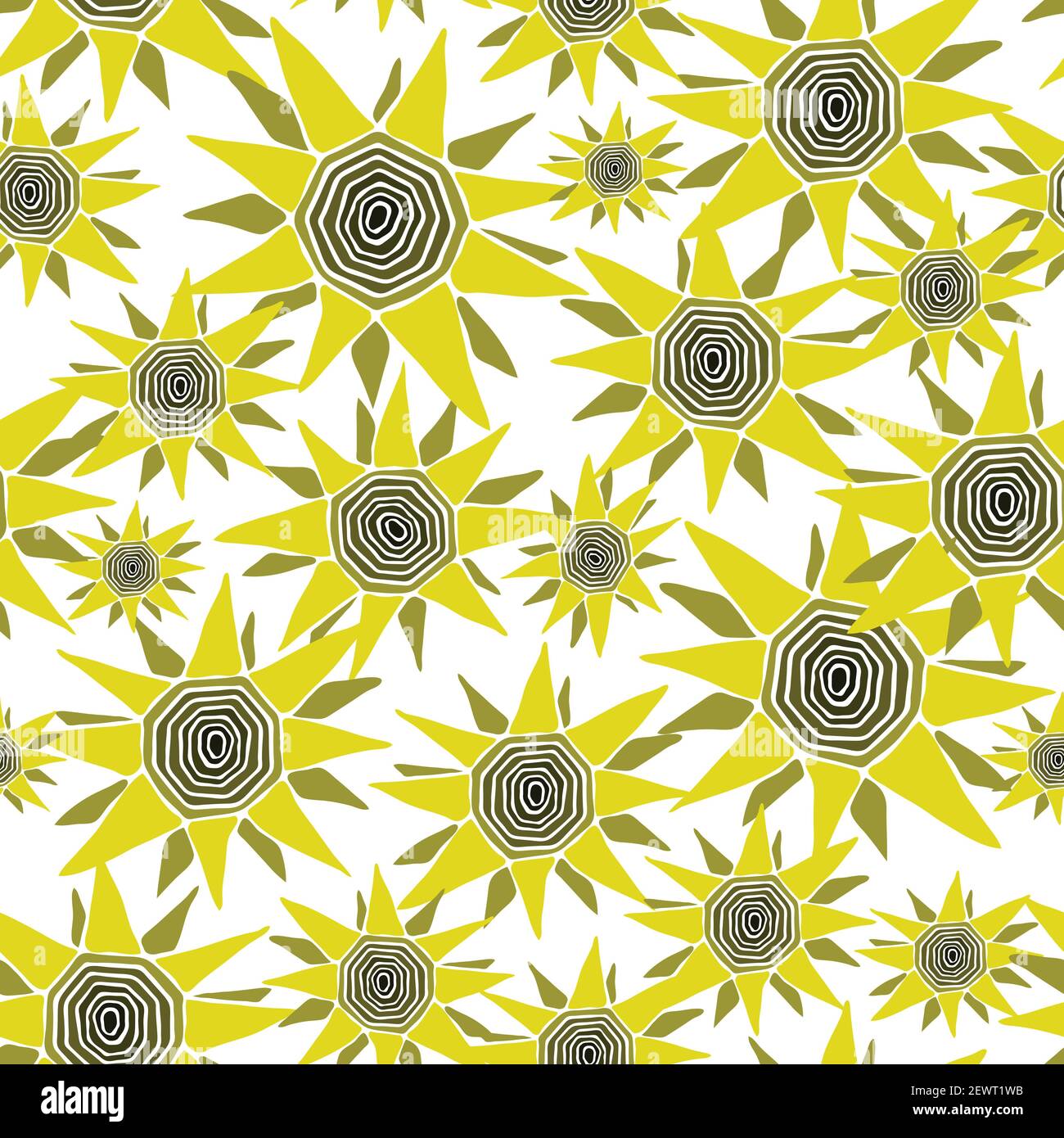 Seamless vector pattern with abstract sunflowers on white background ...
