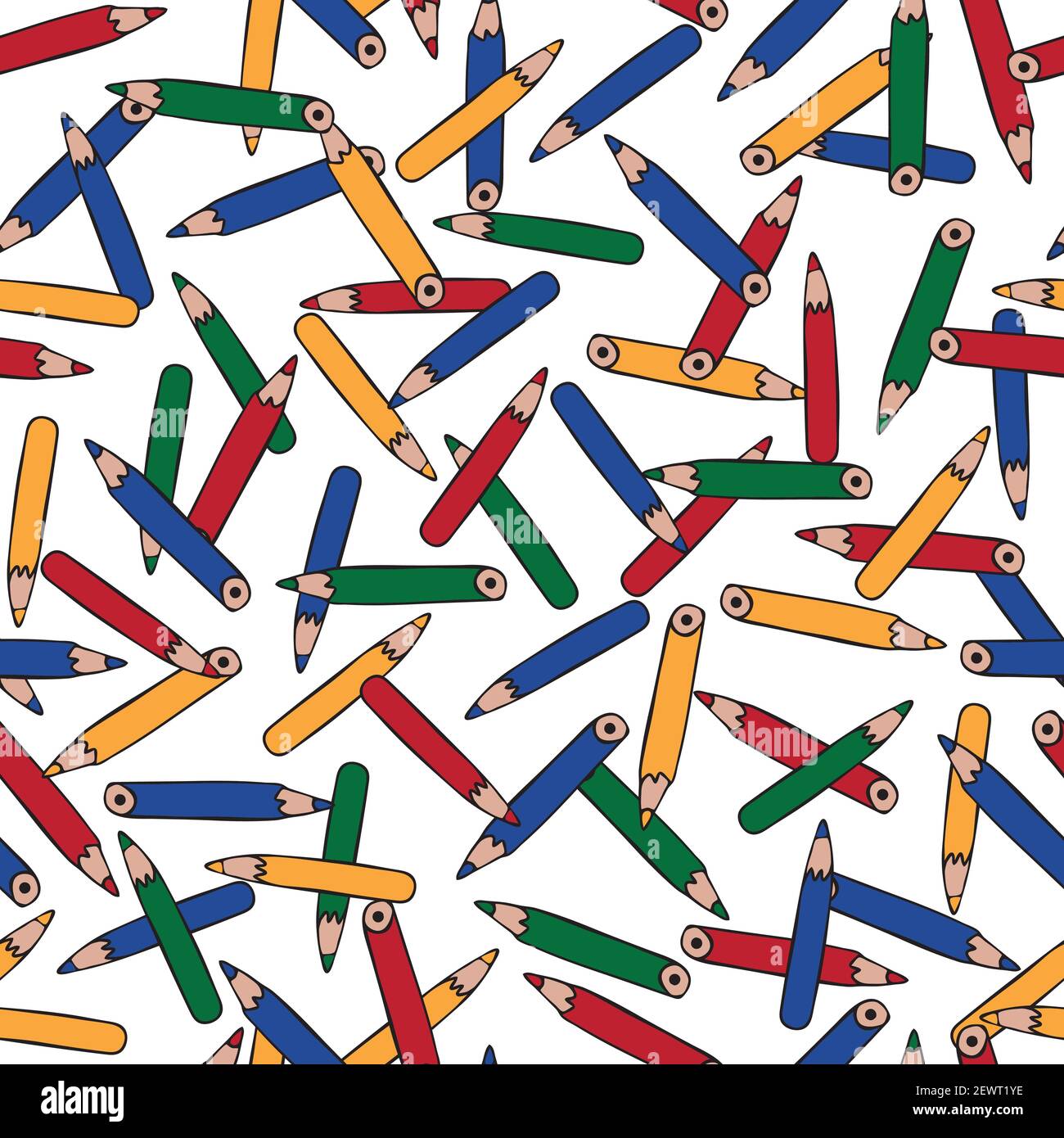 Seamless vector pattern with coloured pencils on white background. Cute ...