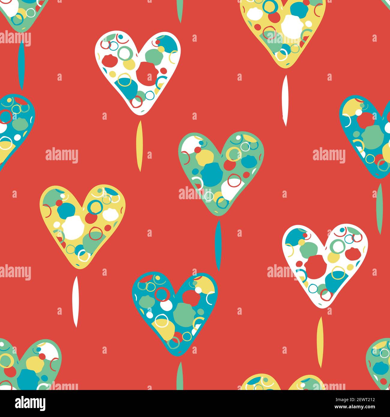 Seamless vector pattern with textured love hearts on red background ...
