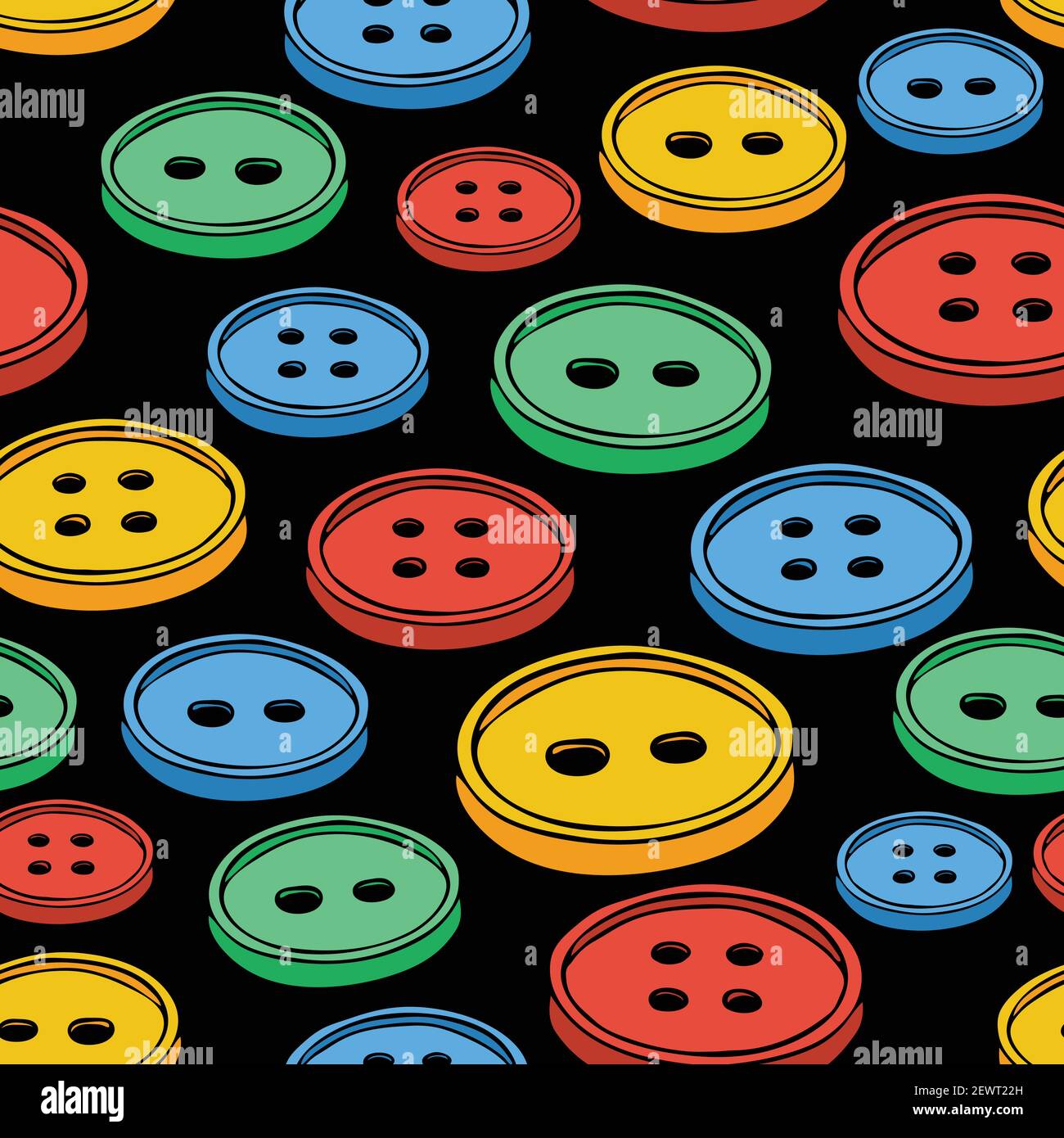 Seamless vector pattern with colourful buttons on black background ...