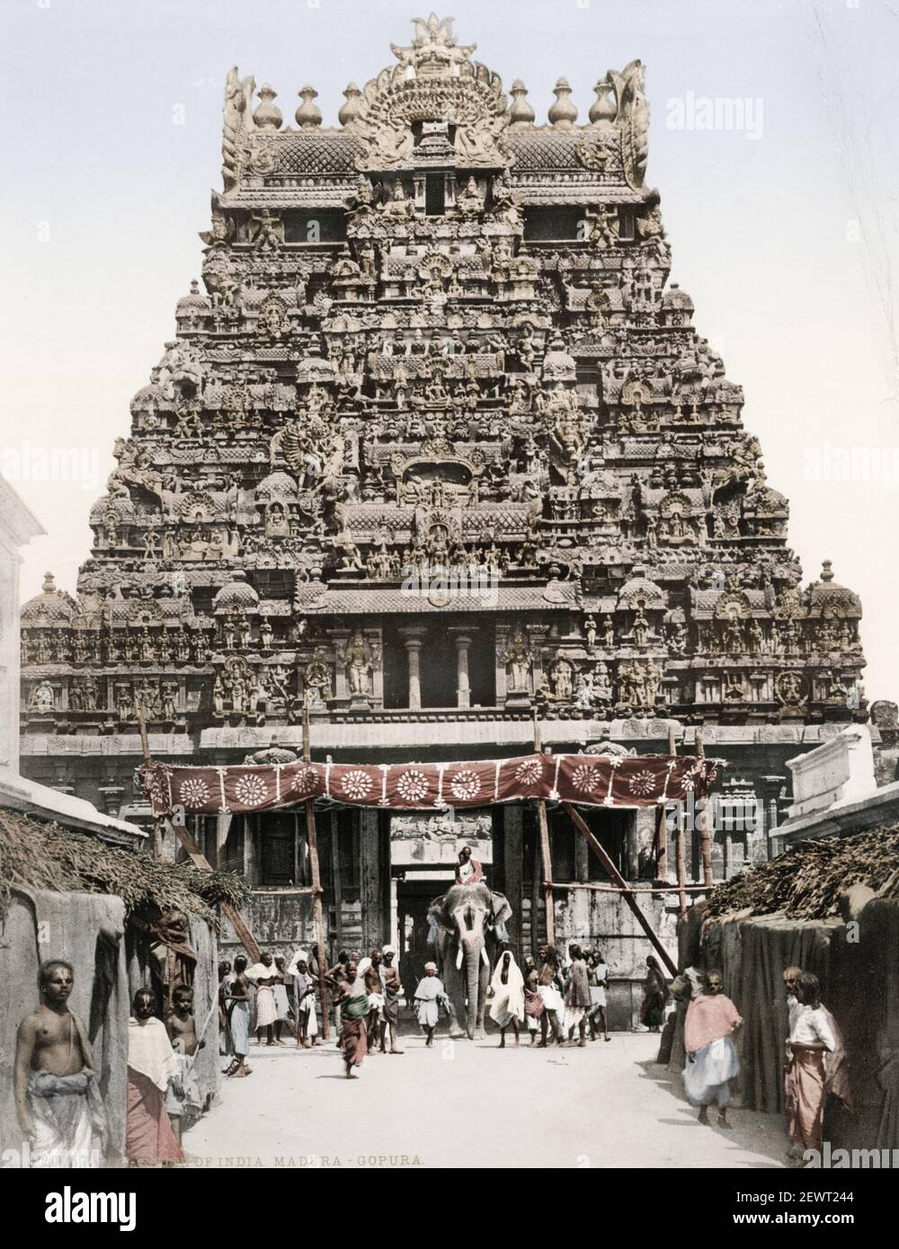 Vintage late 19th century photograph: Meenakshi Temple, Gopuram ...