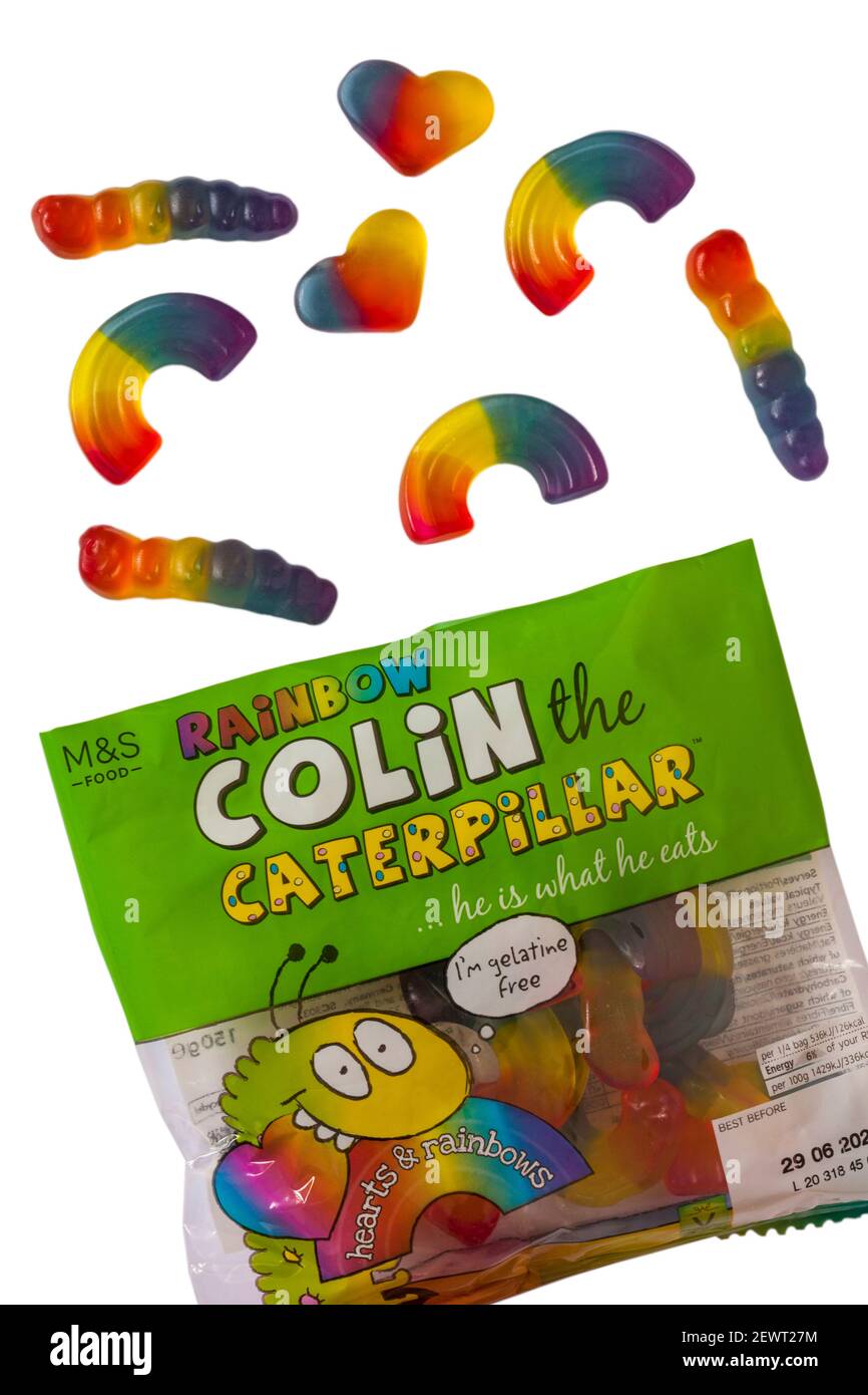 packet of M&S Rainbow Colin the Caterpillar sweets opened with contents ...