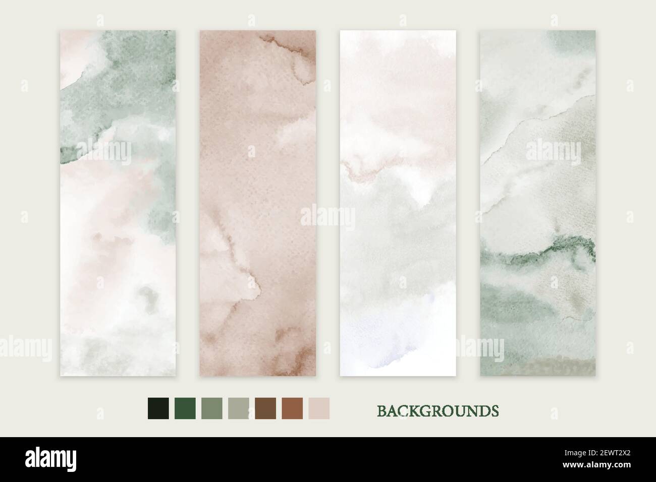 Set of stain watercolor hand-painted earth-tone backgrounds for banner ...