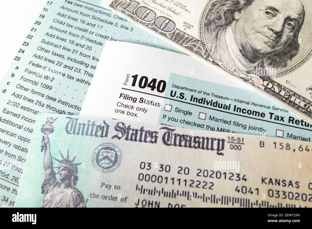 Stimulus economic tax return check and and 1040 Form with dollars Stock ...