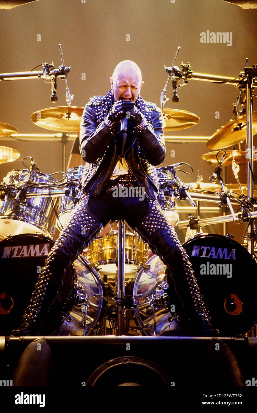Rob Halford of Judas Priest performing live at a 'Painkiller' tour ...