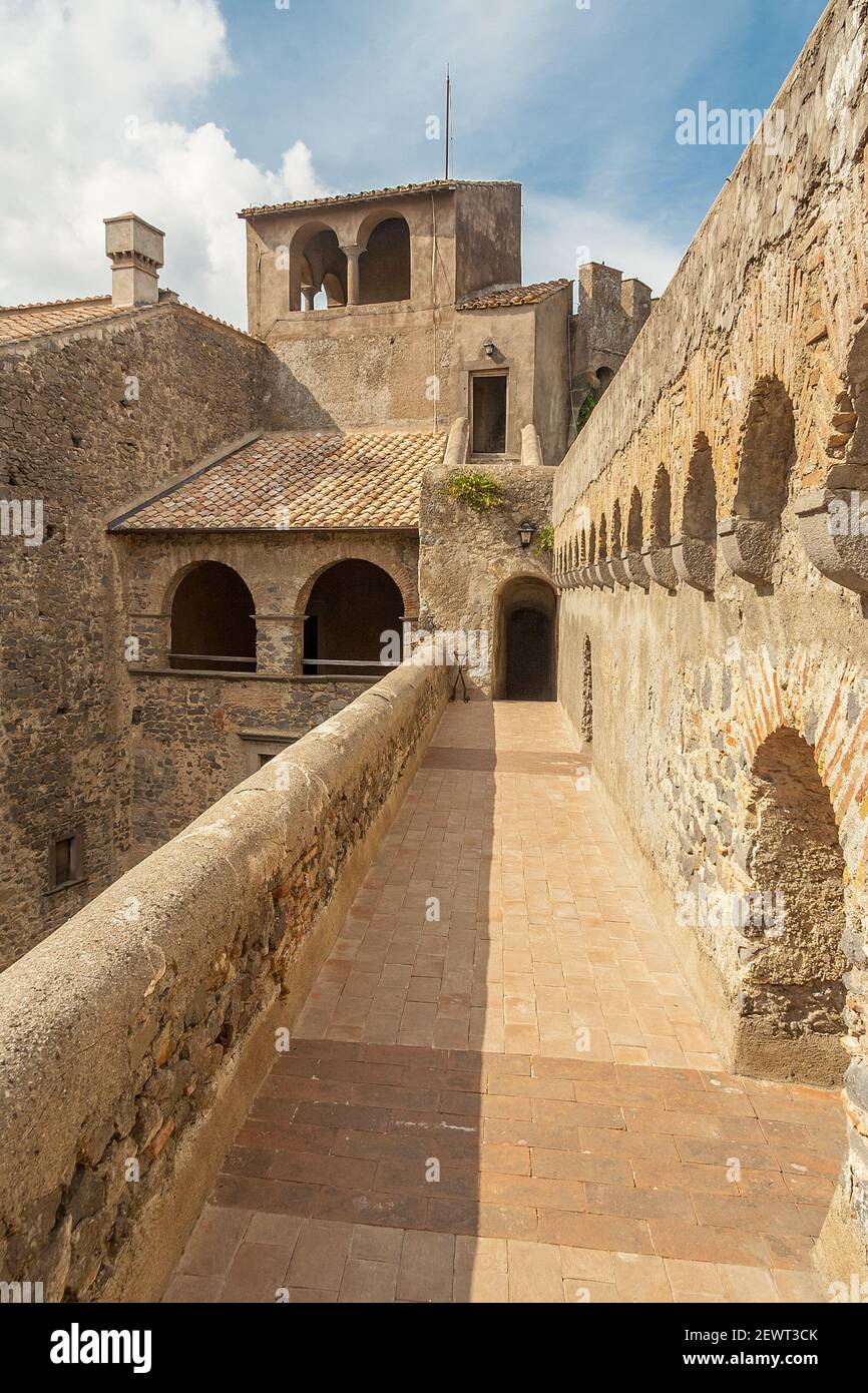 Bracciano, Rome, Italy, August 2019: Inner courtyard of the Orsini ...