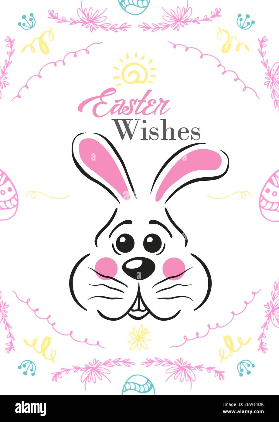 Easter wishes text with easter bunny, easter eggs and decorations on ...