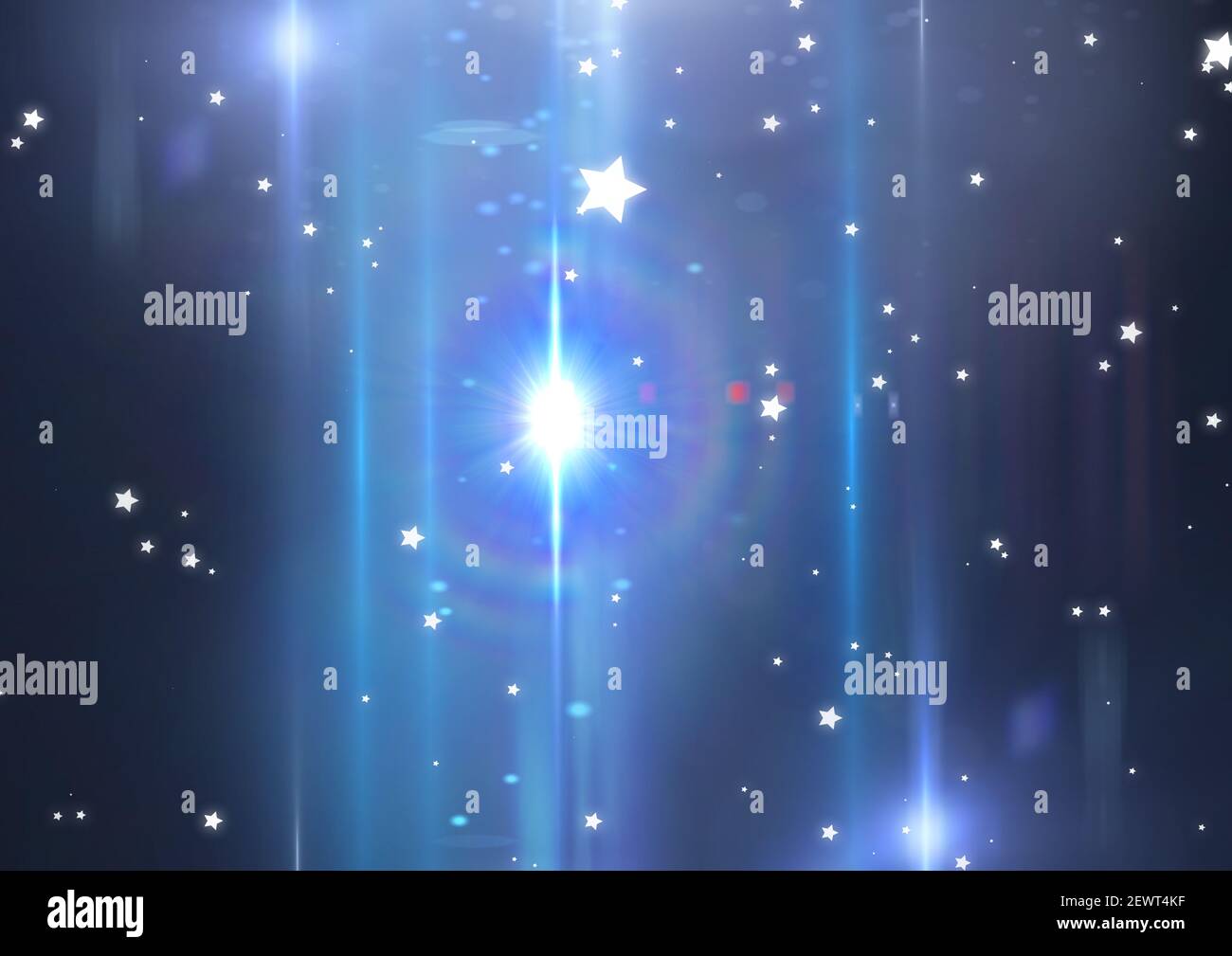 Multiple white stars with glowing spots of light on blue background ...