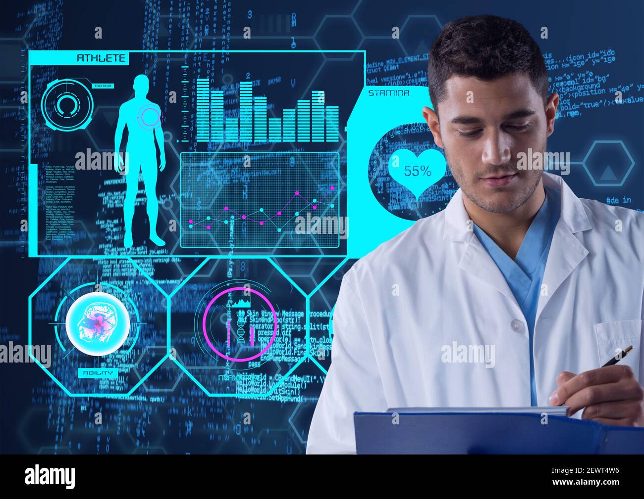 Scientific data processing with human body and scope scanning with male ...