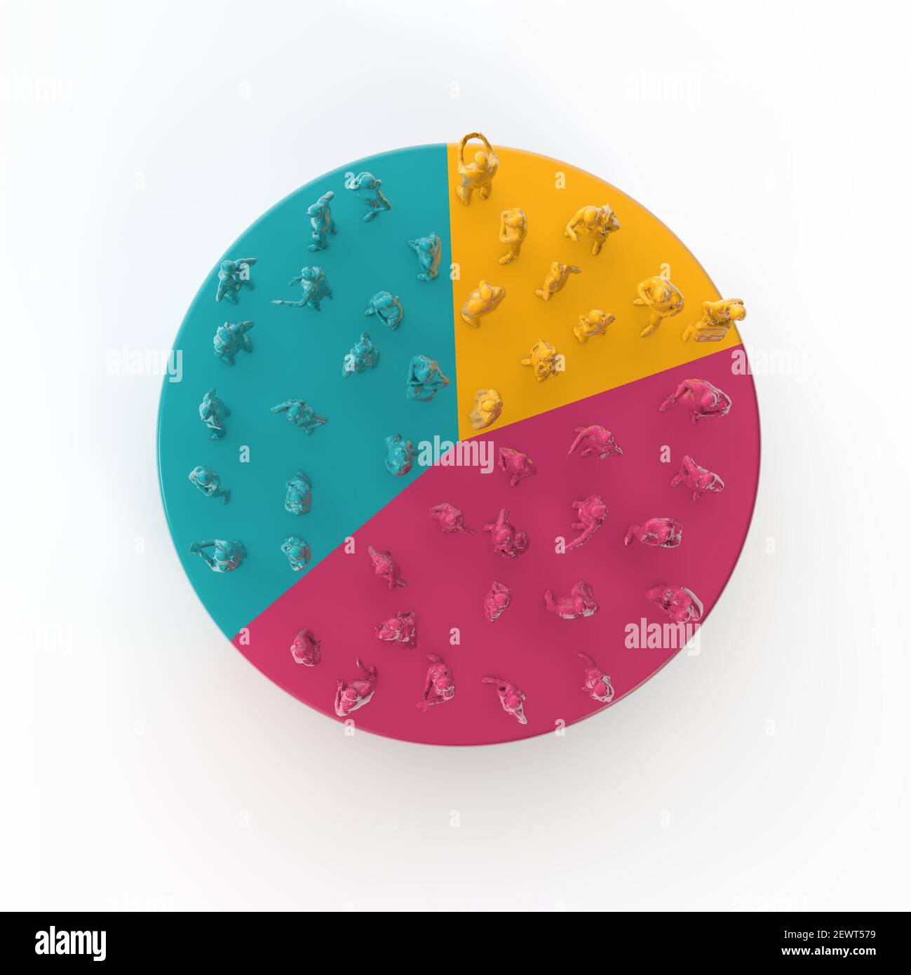 Group of people standing on a pie chart. public voting and statistic ...