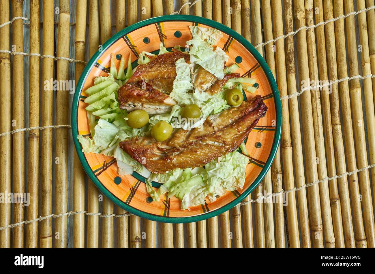 Moroccan-style Grilled mackerel , fish fillets and salad Stock Photo ...
