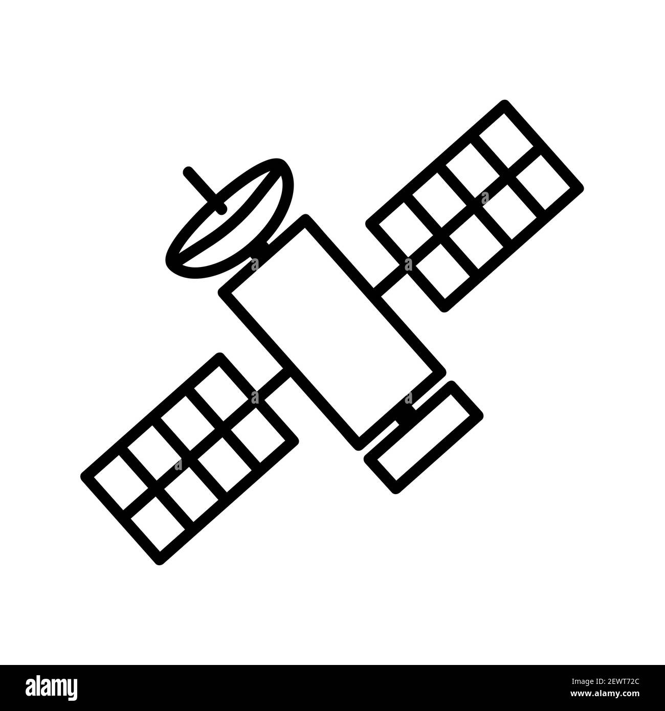 Space satellite flat icon. Pictogram for web. Line stroke. Isolated on ...
