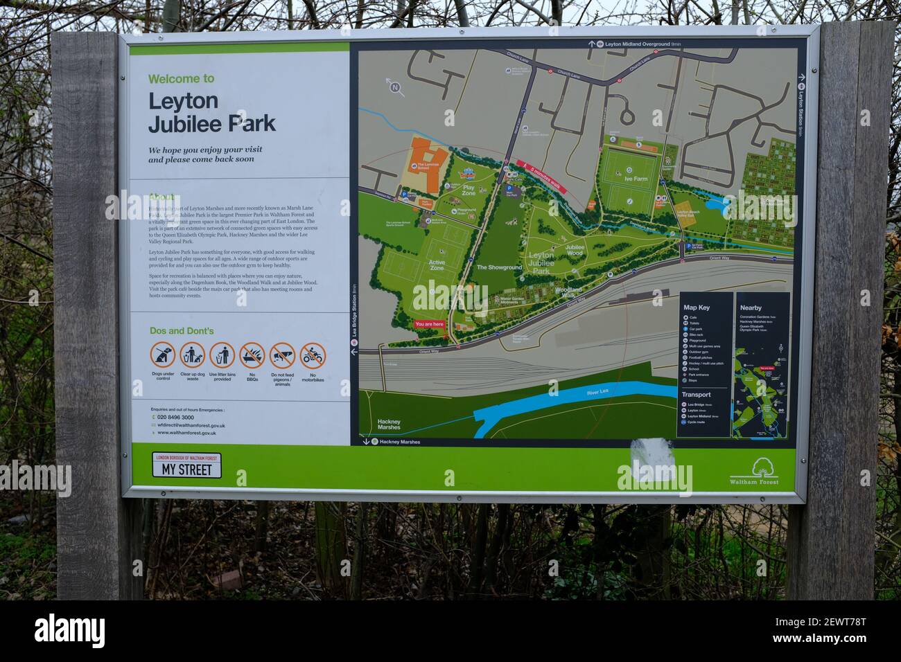 LONDON - 3RD MARCH 2021: Map for Leyton Jubilee Park in East London ...