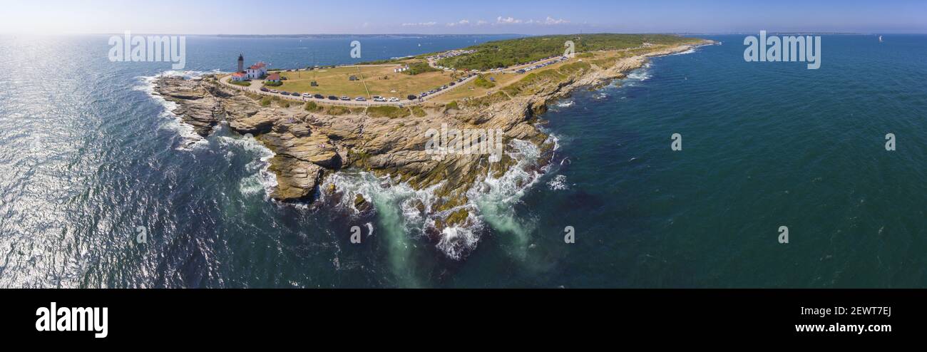 Beavertail Lighthouse in Beavertail State Park aerial view in summer ...