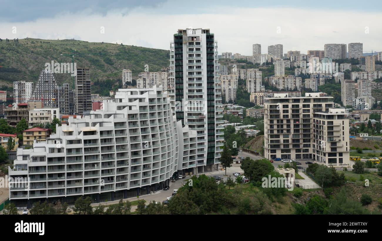 Newly constructed modern residential, mass housing buildings in Tbilisi ...