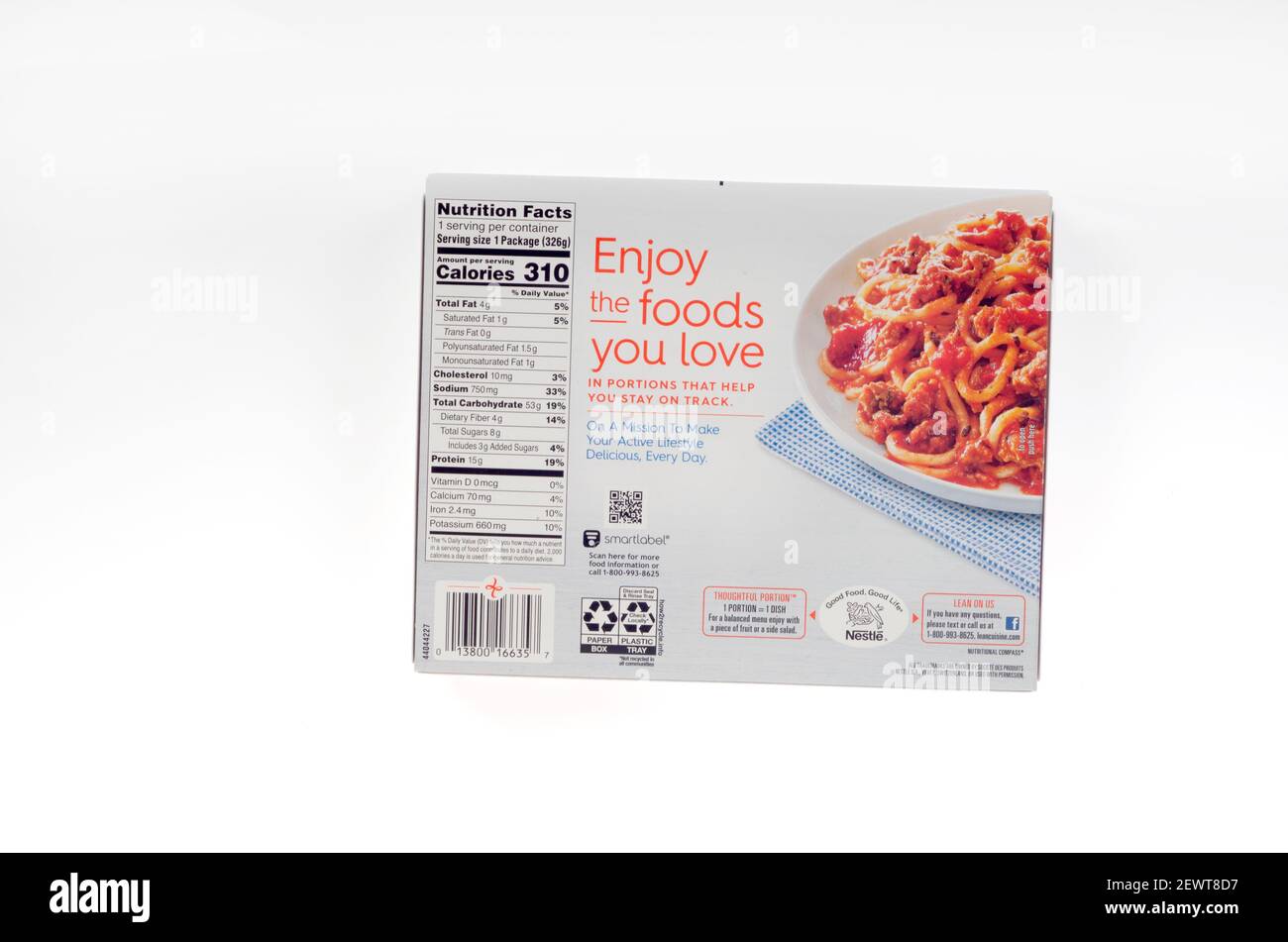 Back of Box Nutrition Panel on Lean Cuisine Frozen Dinner Stock Photo ...