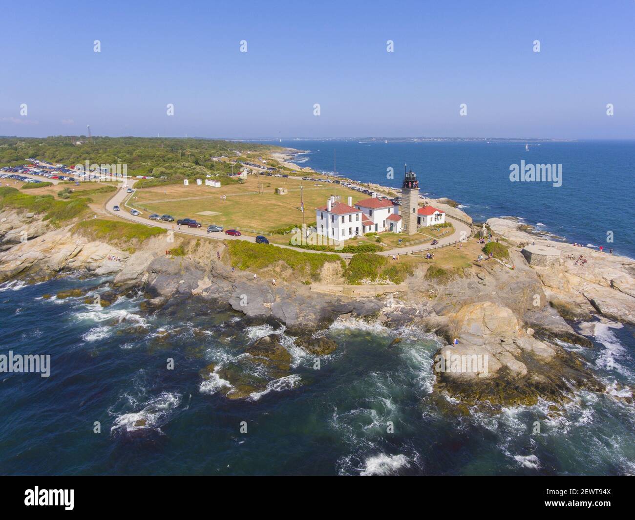 Beavertail Lighthouse in Beavertail State Park aerial view in summer ...