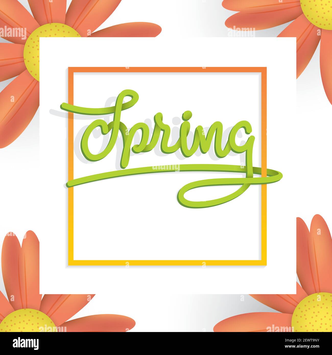 Spring green and orange flower frame heading design for banner or ...