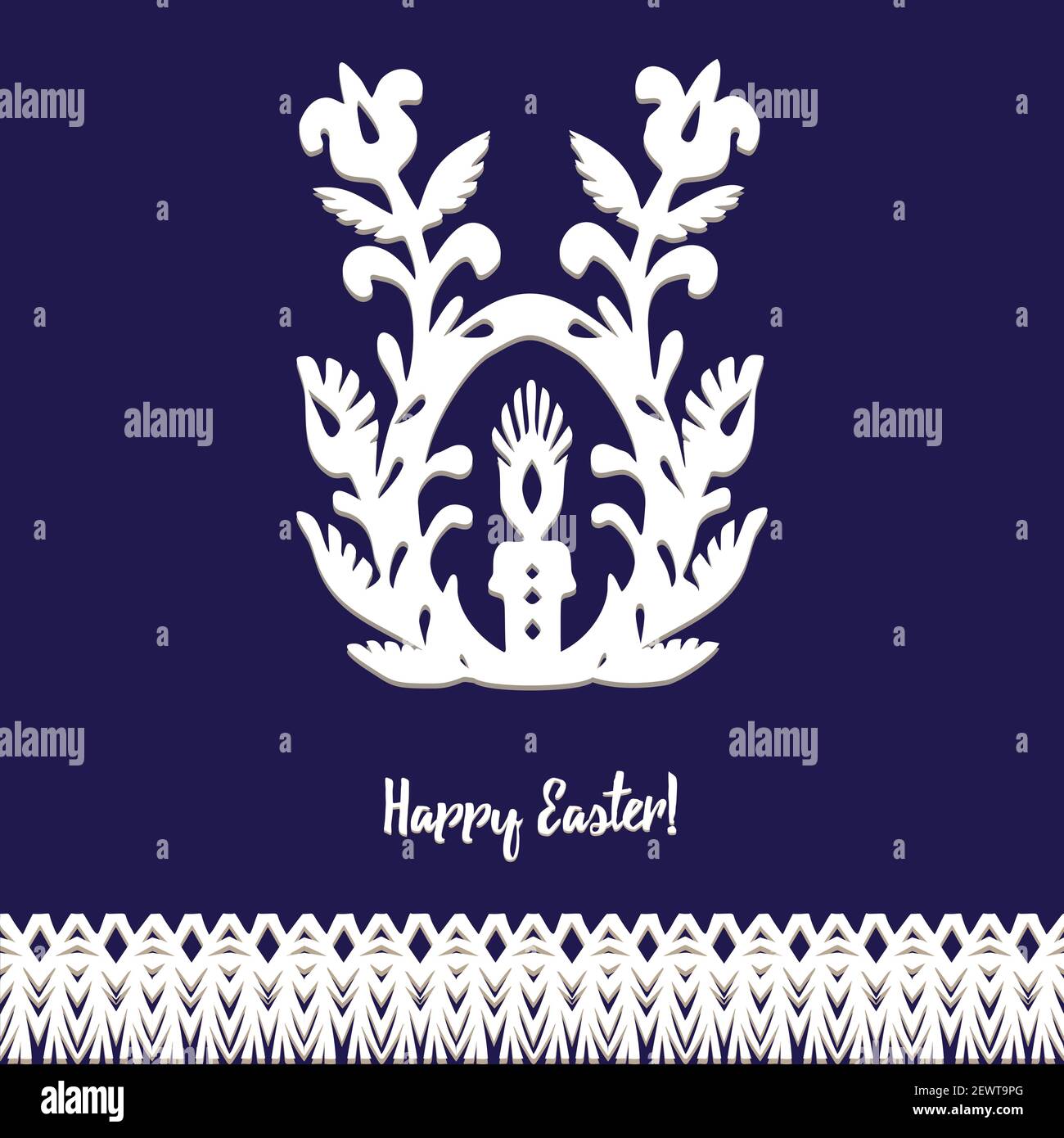 Egg whith candle Paper cut festive symbols Holiday spring Easter signs ...