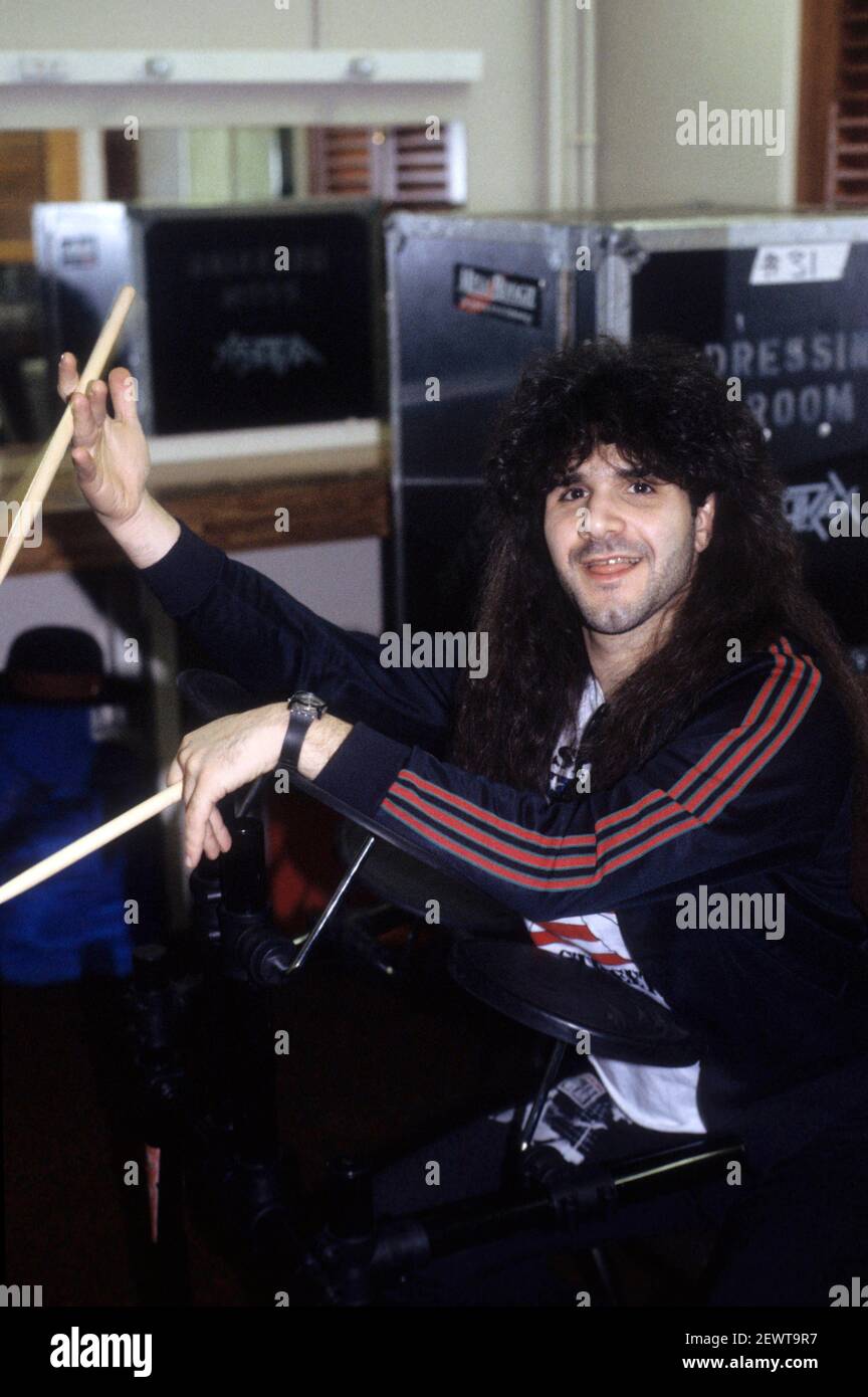 Charlie Benante from Anthrax during a backstage photoshoot at ...