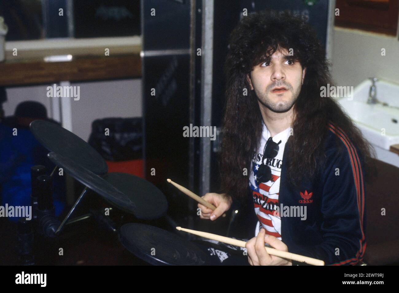 Charlie Benante from Anthrax during a backstage photoshoot at ...