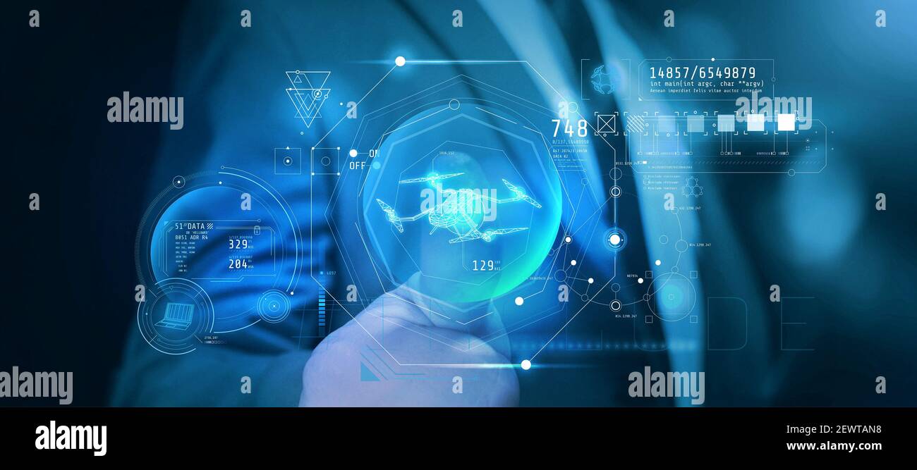 Control and configuration of the drone in augmented reality Stock Photo ...