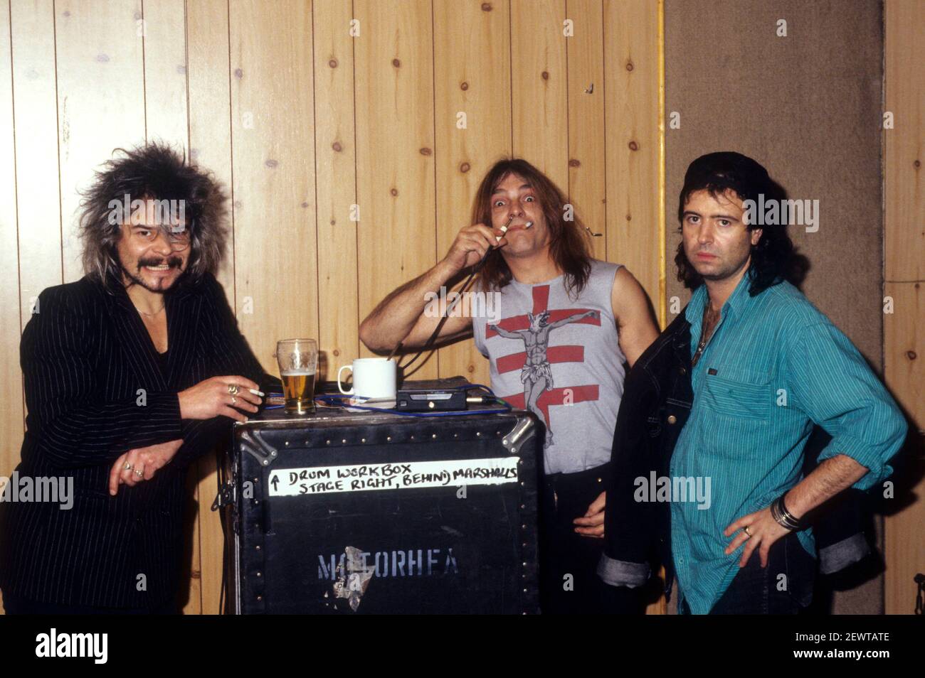 Phil 'Philthy Animal' Taylor, Michael 'Wurzel' Burston and Phil 'Wizzo' Campbell of Motorhead ...