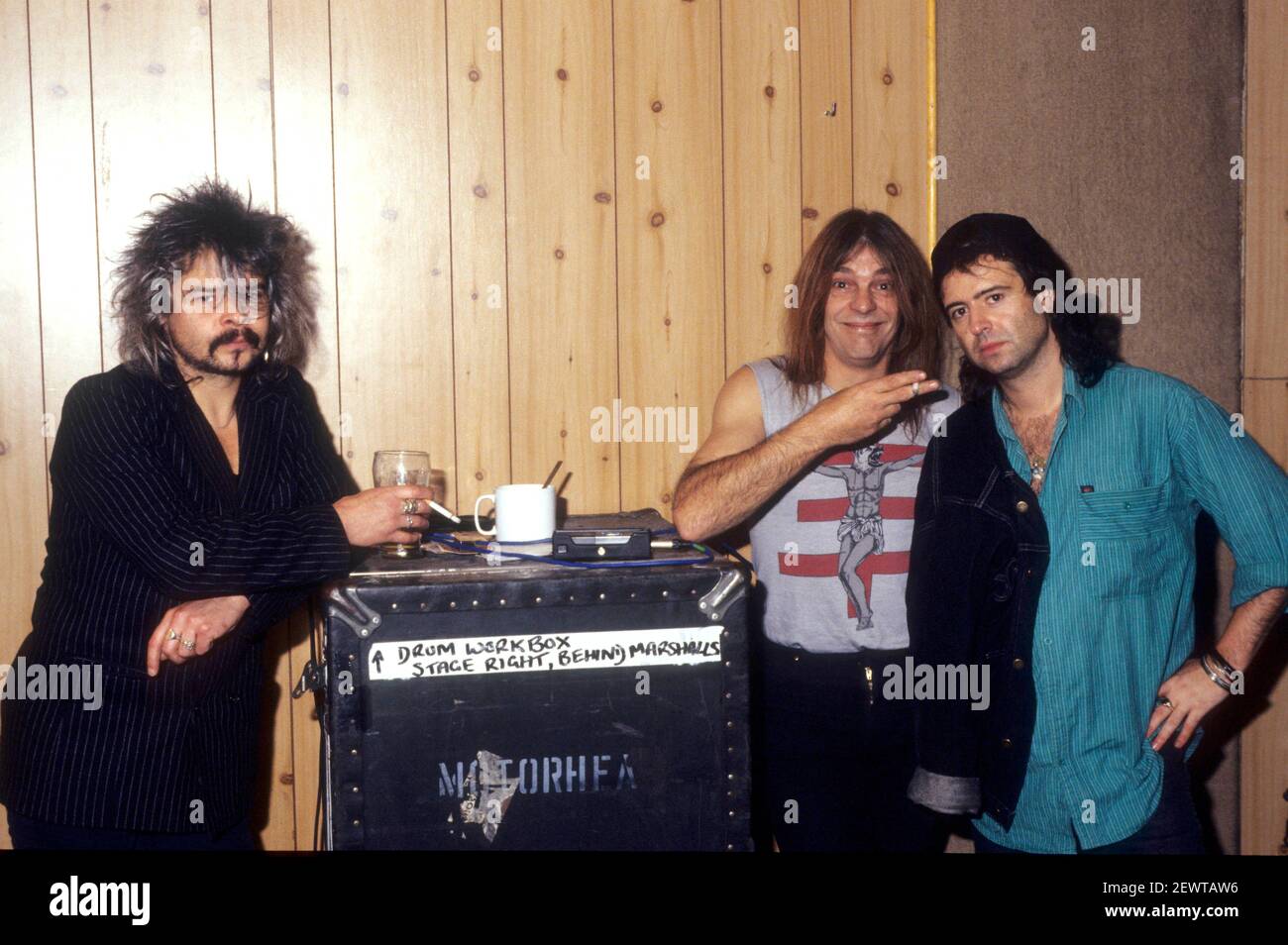 Phil 'Philthy Animal' Taylor, Michael 'Wurzel' Burston and Phil 'Wizzo' Campbell of Motorhead ...