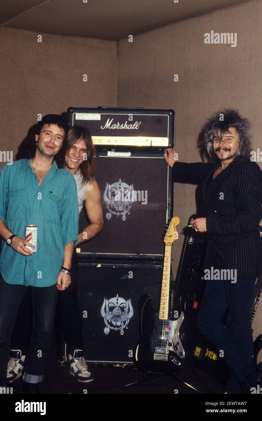 Phil 'Wizzo' Campbell, Michael 'Wurzel' Burston and Phil 'Philthy Animal' Taylor of Motorhead ...