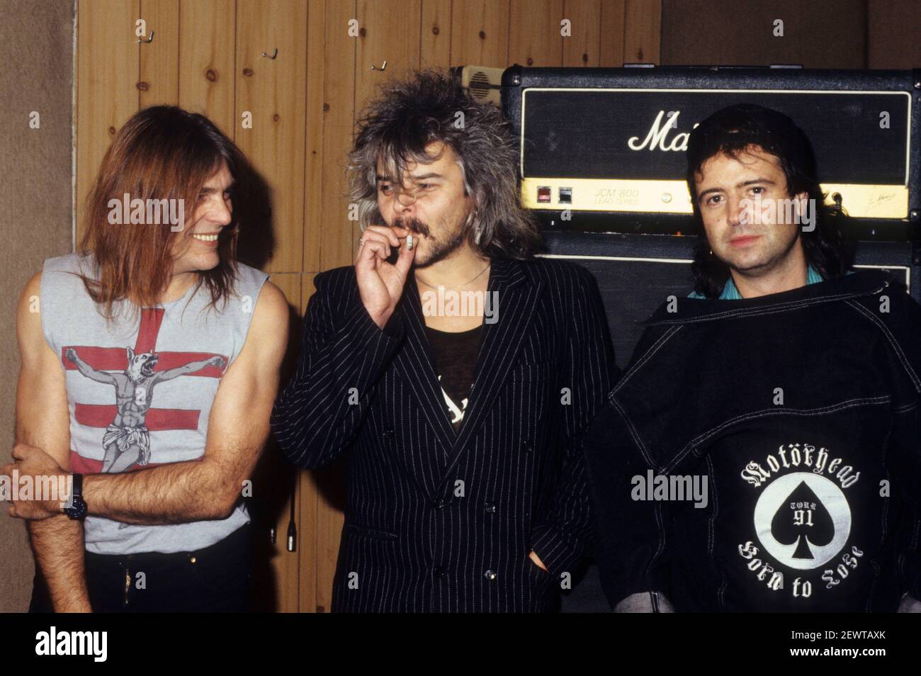 Michael 'Root' Burston, Phil 'Philthy Animal' Taylor and Phil 'Wizzo' Campbell of Motorhead ...