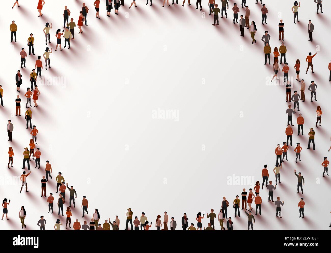 Large group of people in the shape of a circle on white background ...