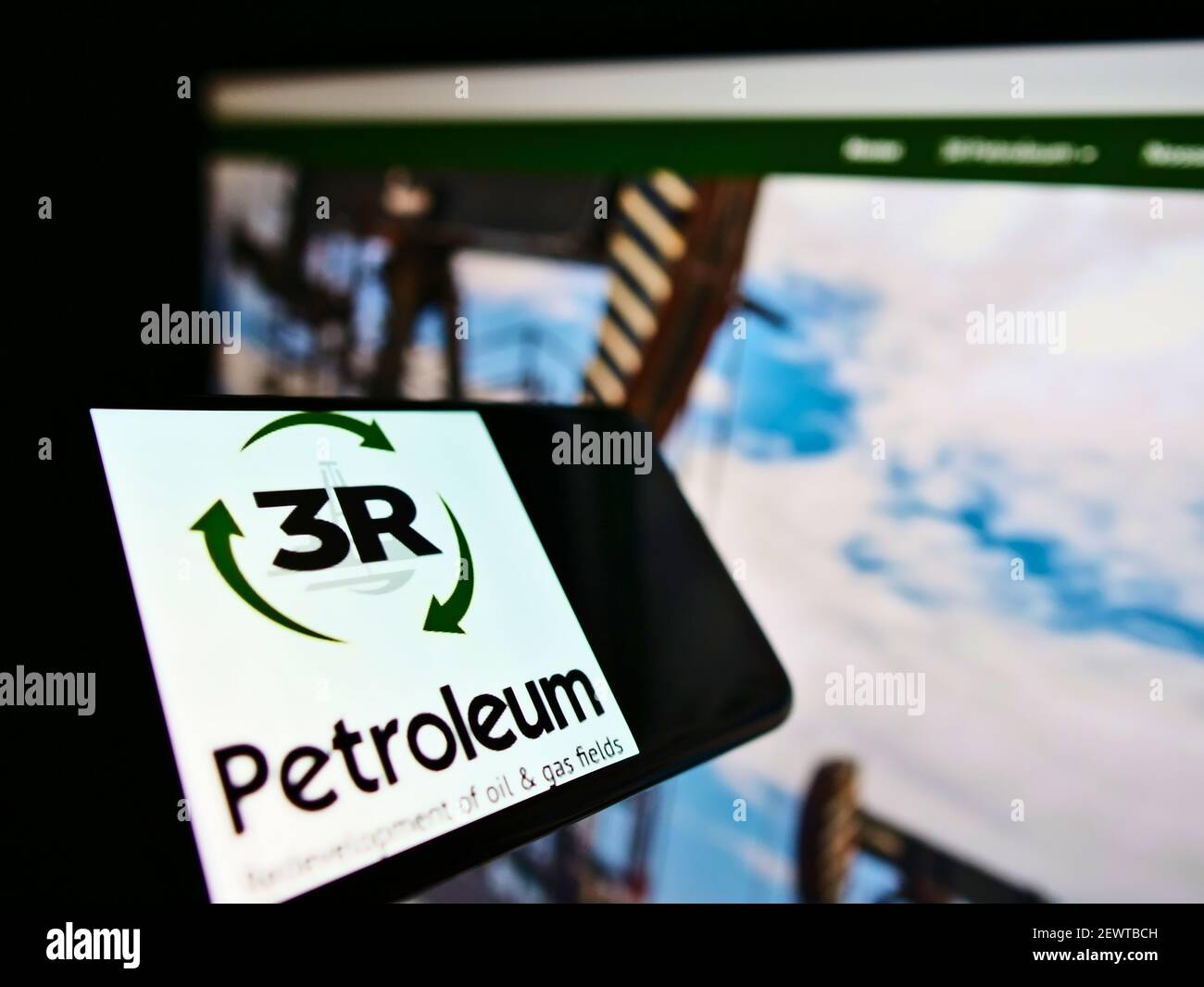 Mobile phone with logo of Brazilian oil and gas company 3R Petroleum S ...