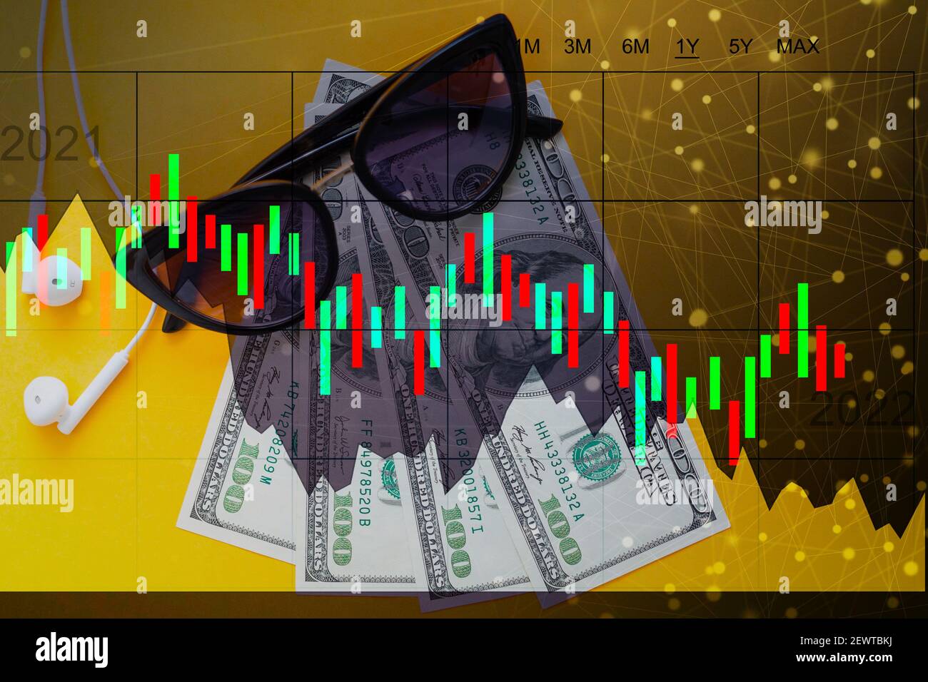 Stock market trading graph and candlestick chart on screen monitor for ...
