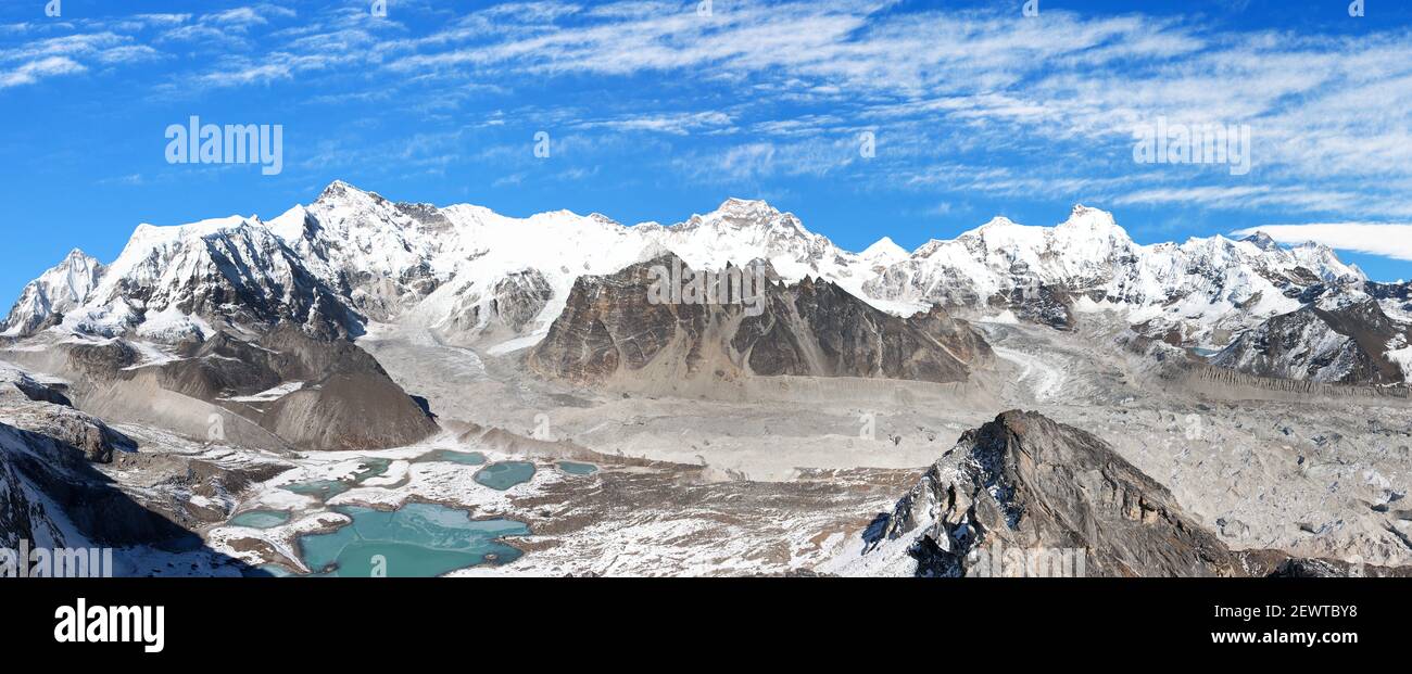 Beautiful panoramic view of Mount Cho Oyu and Cho Oyu base camp ...