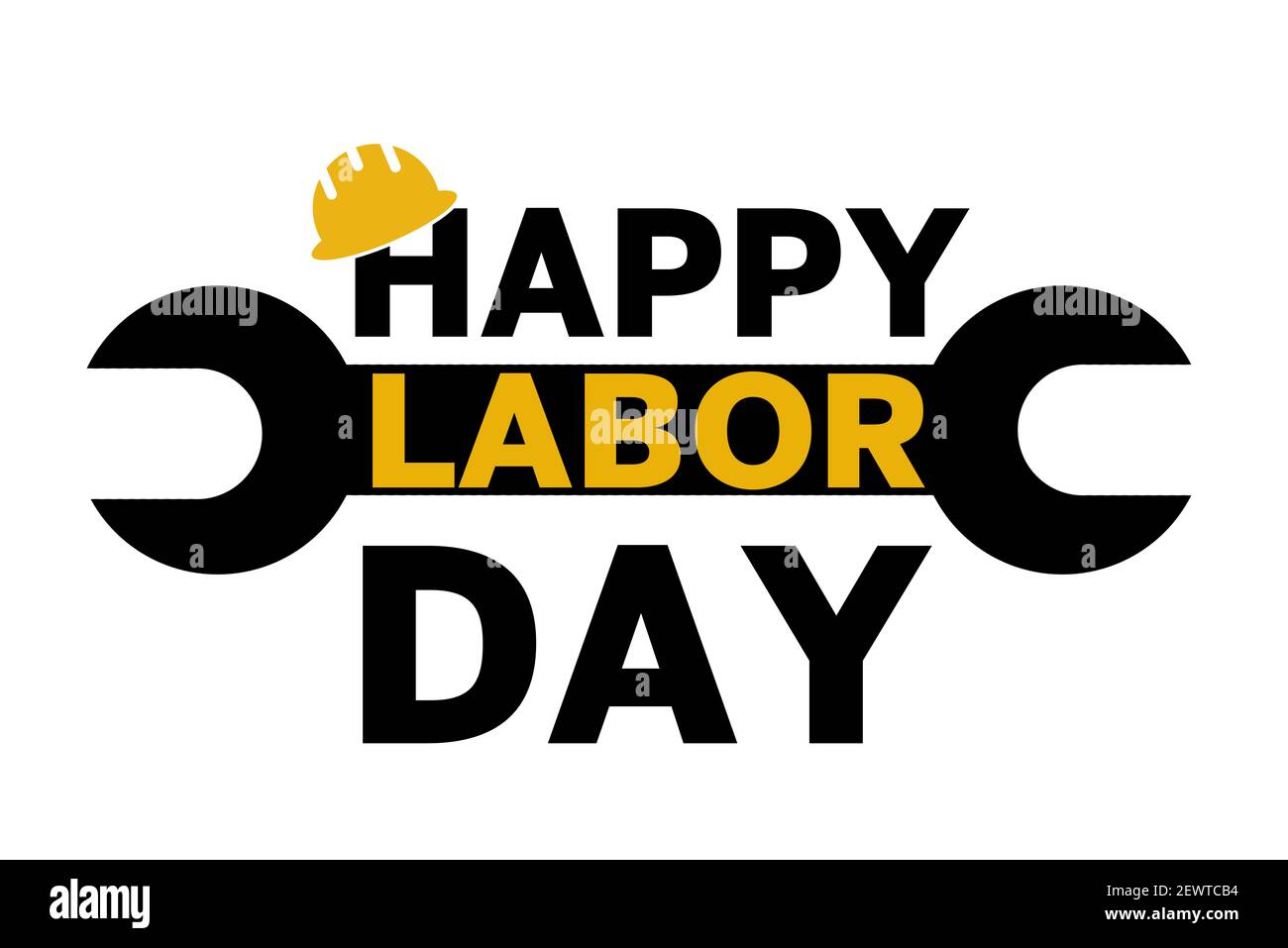 Happy labor day text on white background with helmet and wrench. Labour ...