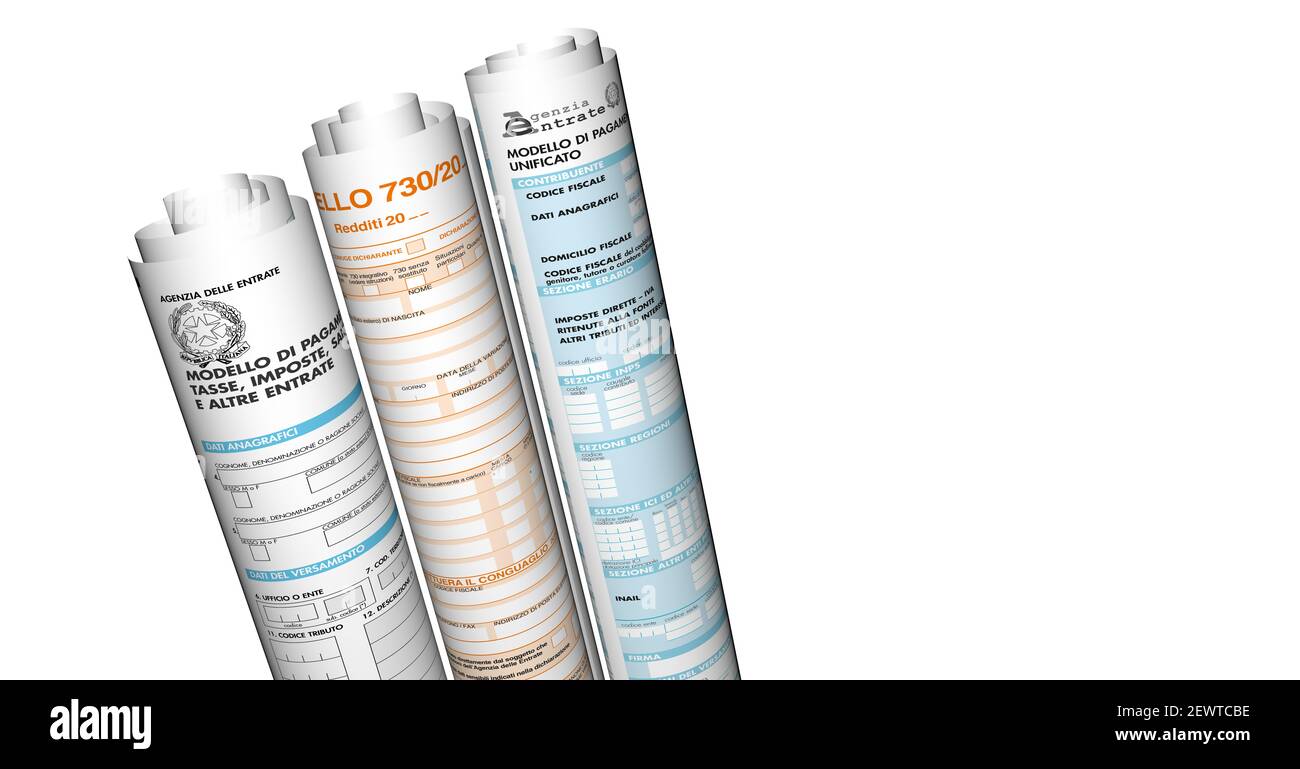 Rome, Italy - 25 february 2021: multiple 3D rendering tax forms ...