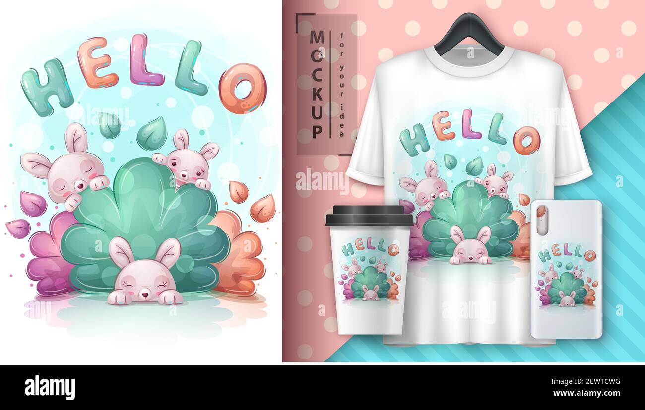 Bunny in bush poster and merchandising Stock Vector Image & Art - Alamy