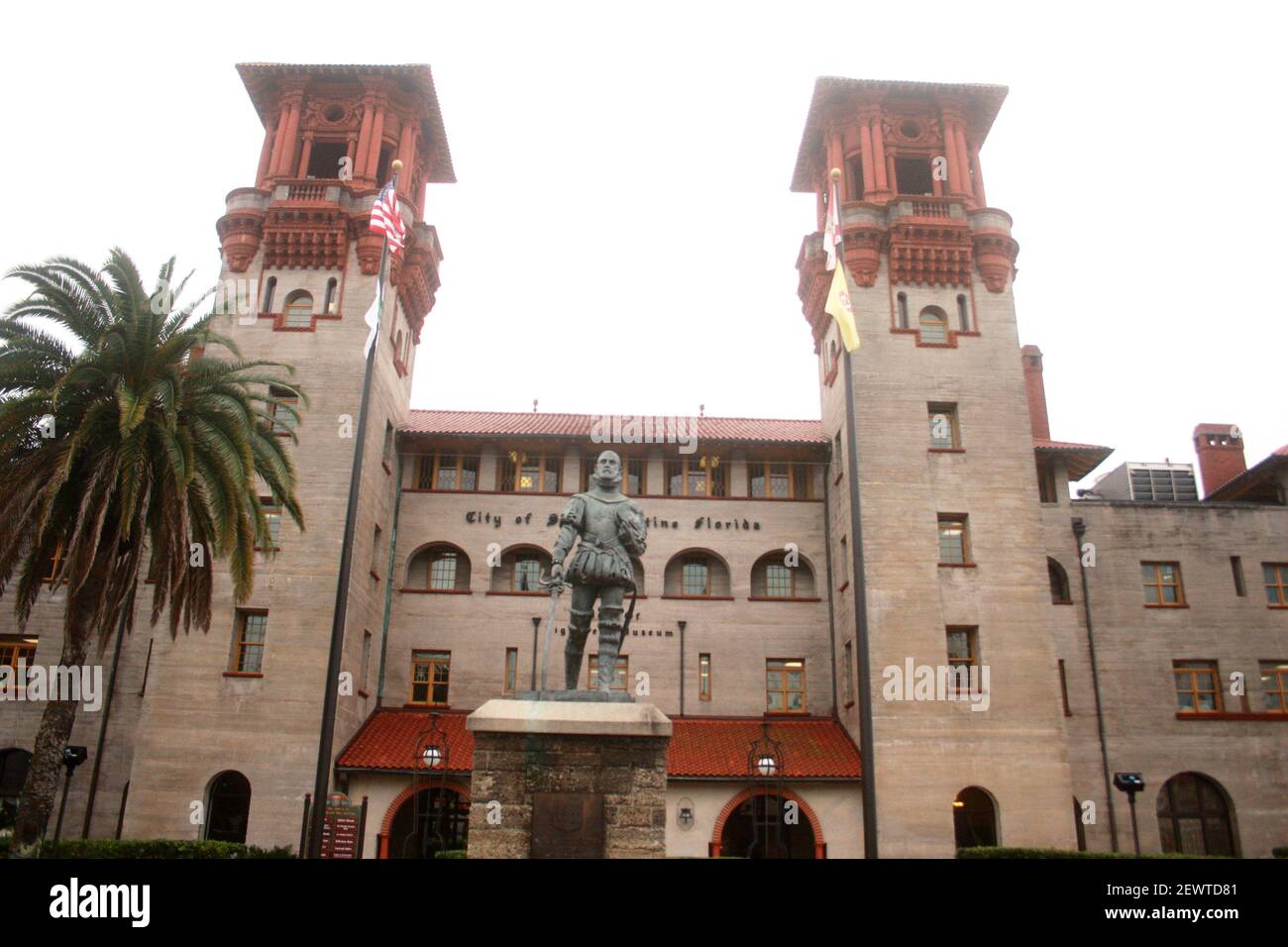 Exterior view of the Lightner Museum in St. Augustine, FL, USA. Statue ...