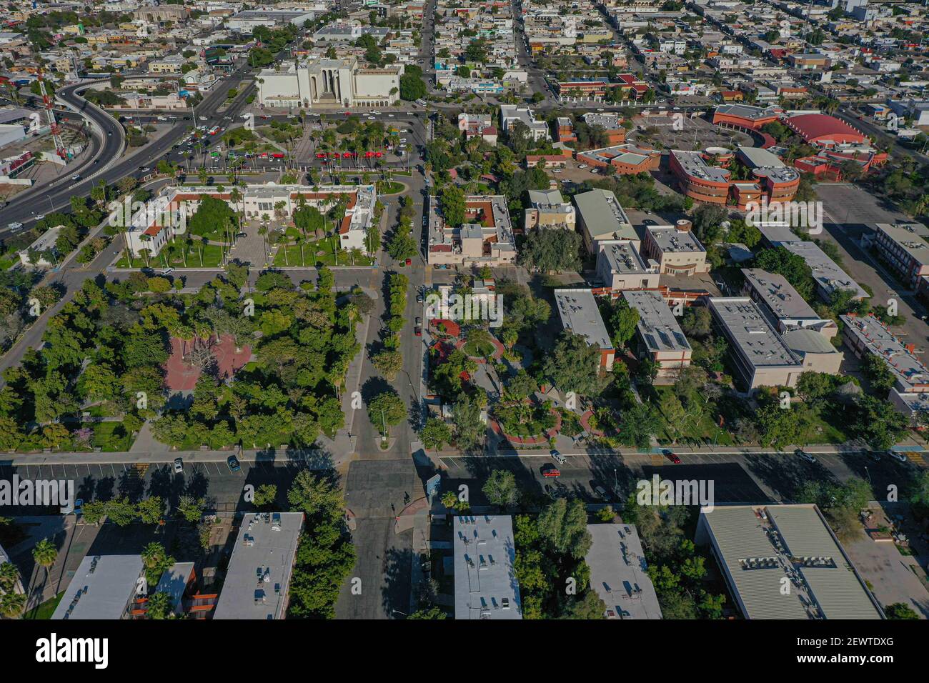 Aerial view of the University of Sonora, city landscape in Hermosillo ...