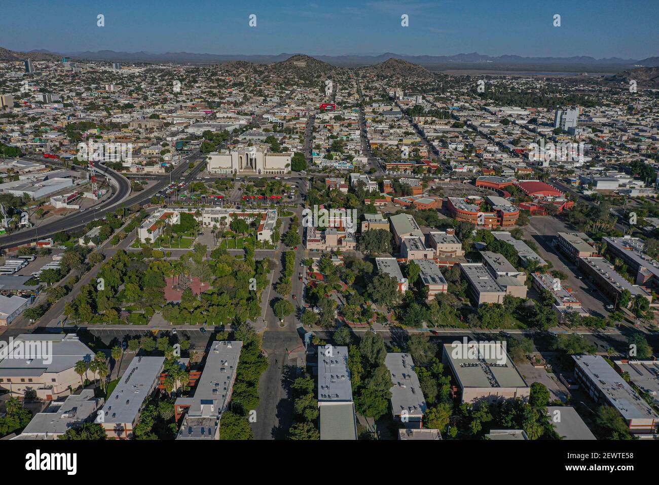 Aerial view of the University of Sonora, city landscape in Hermosillo ...