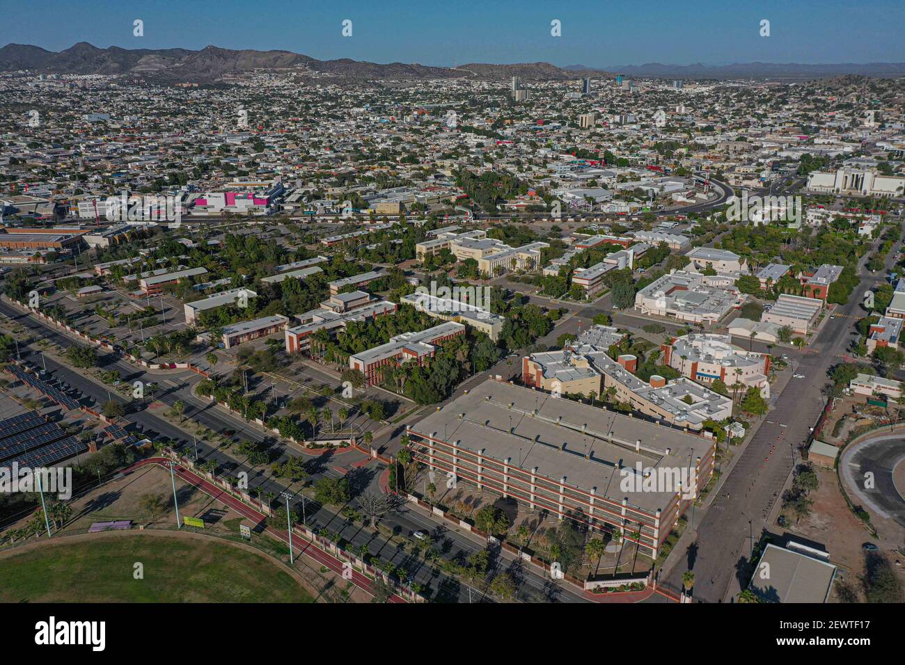 Aerial view of the University of Sonora, city landscape in Hermosillo ...