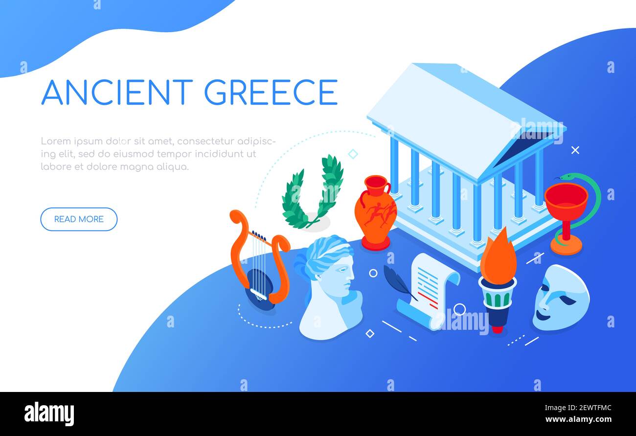 Ancient Greece - modern colorful isometric web banner with copy space ...