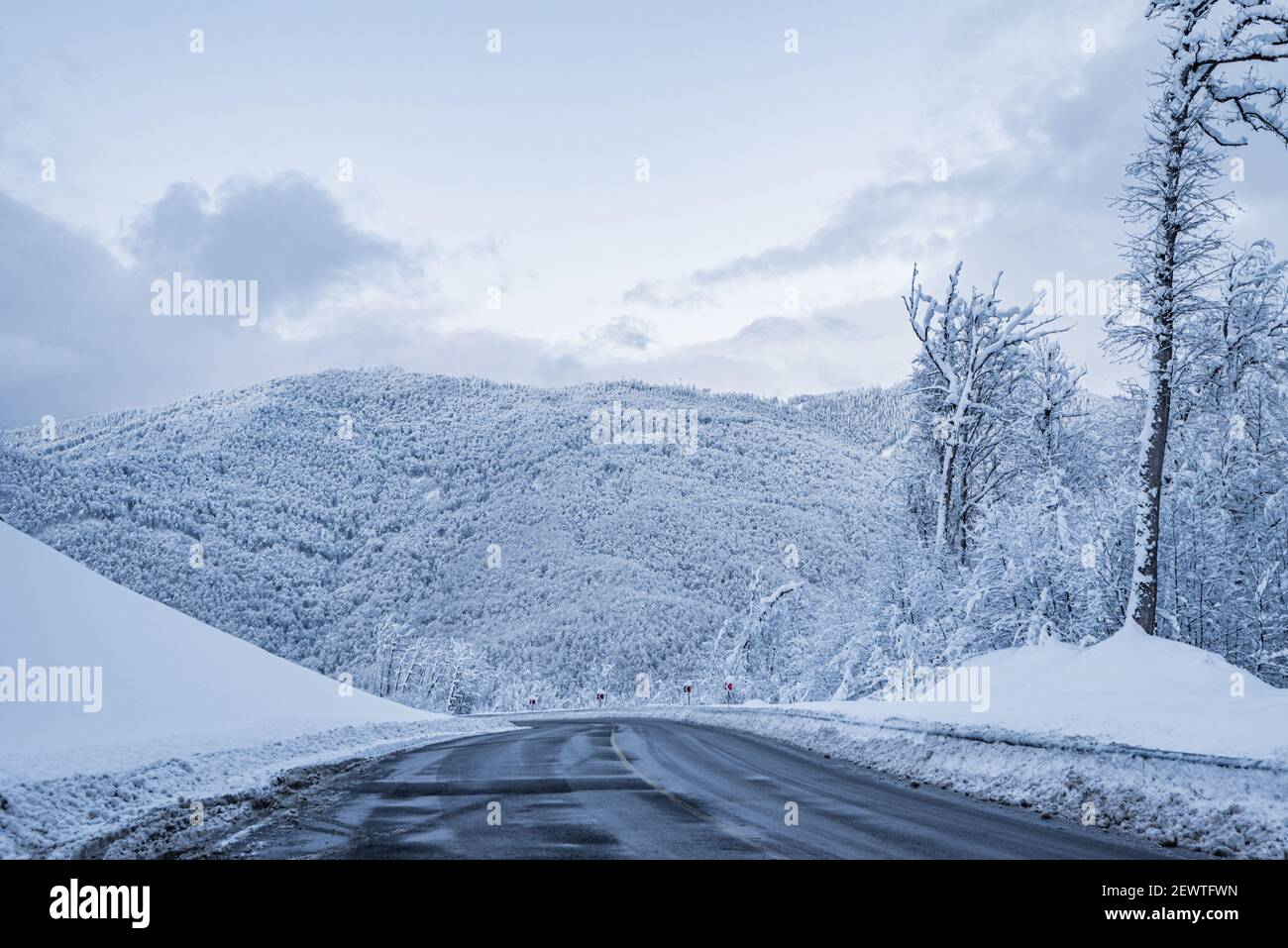 Mountain Road Winter Landscape Snow Path Automobile road Stock Photo ...