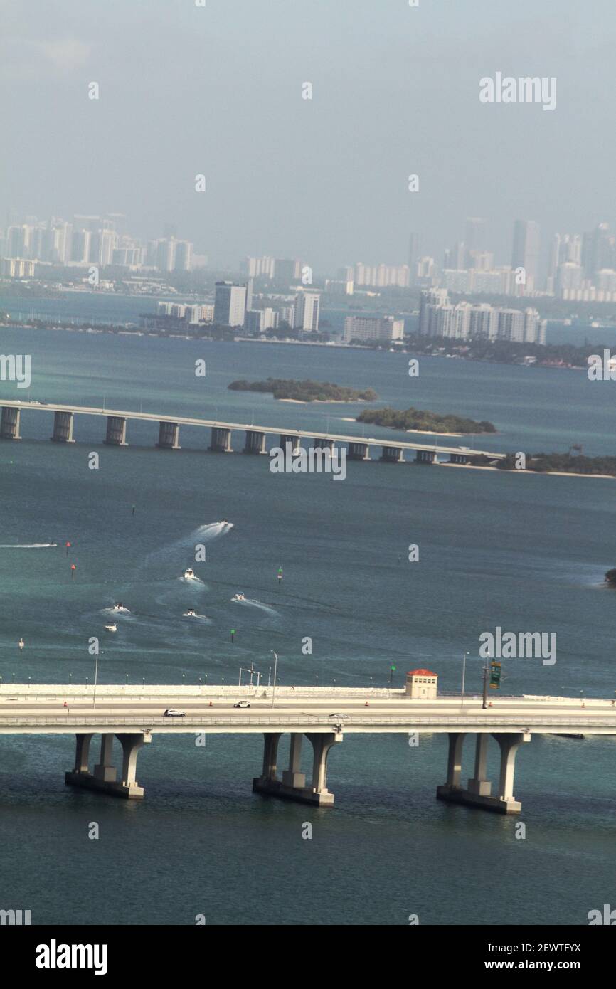 Miami, FL, USA. View from Downtown over the Biscayne Bay, with the ...
