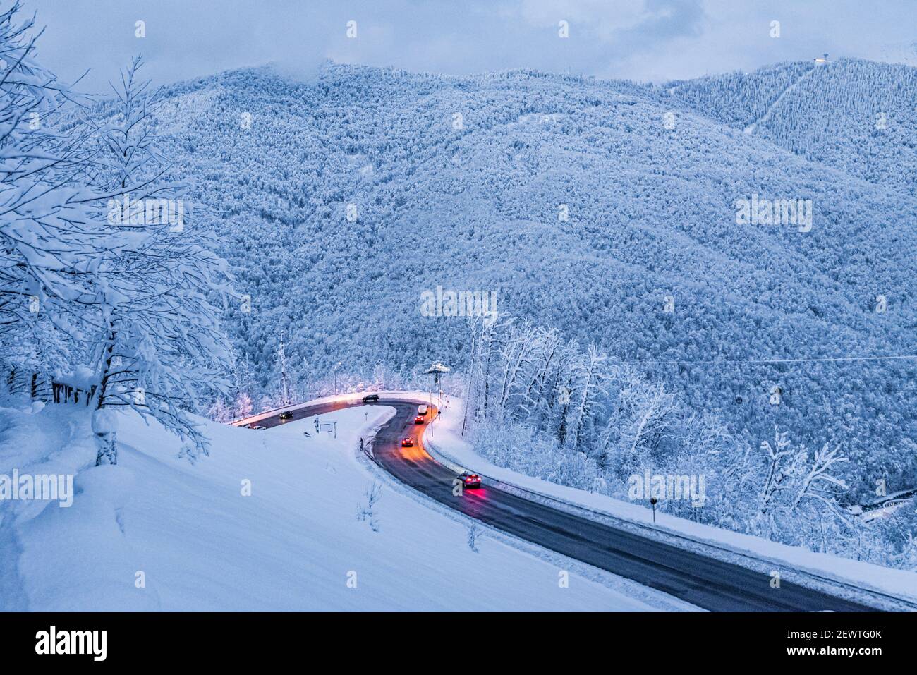 Mountain Road Winter Landscape Snow Path Automobile road Stock Photo ...