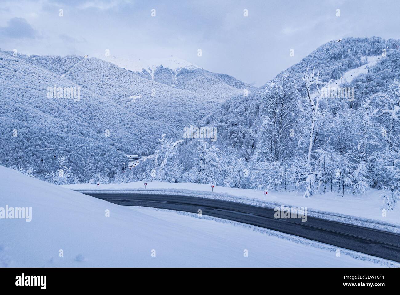 Mountain Road Winter Landscape Snow Path Automobile road Stock Photo ...