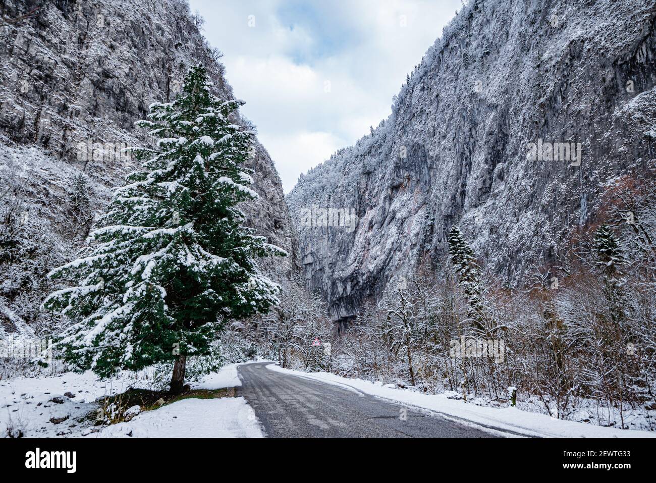 Mountain Road Winter Landscape Snow Path Automobile road Stock Photo ...