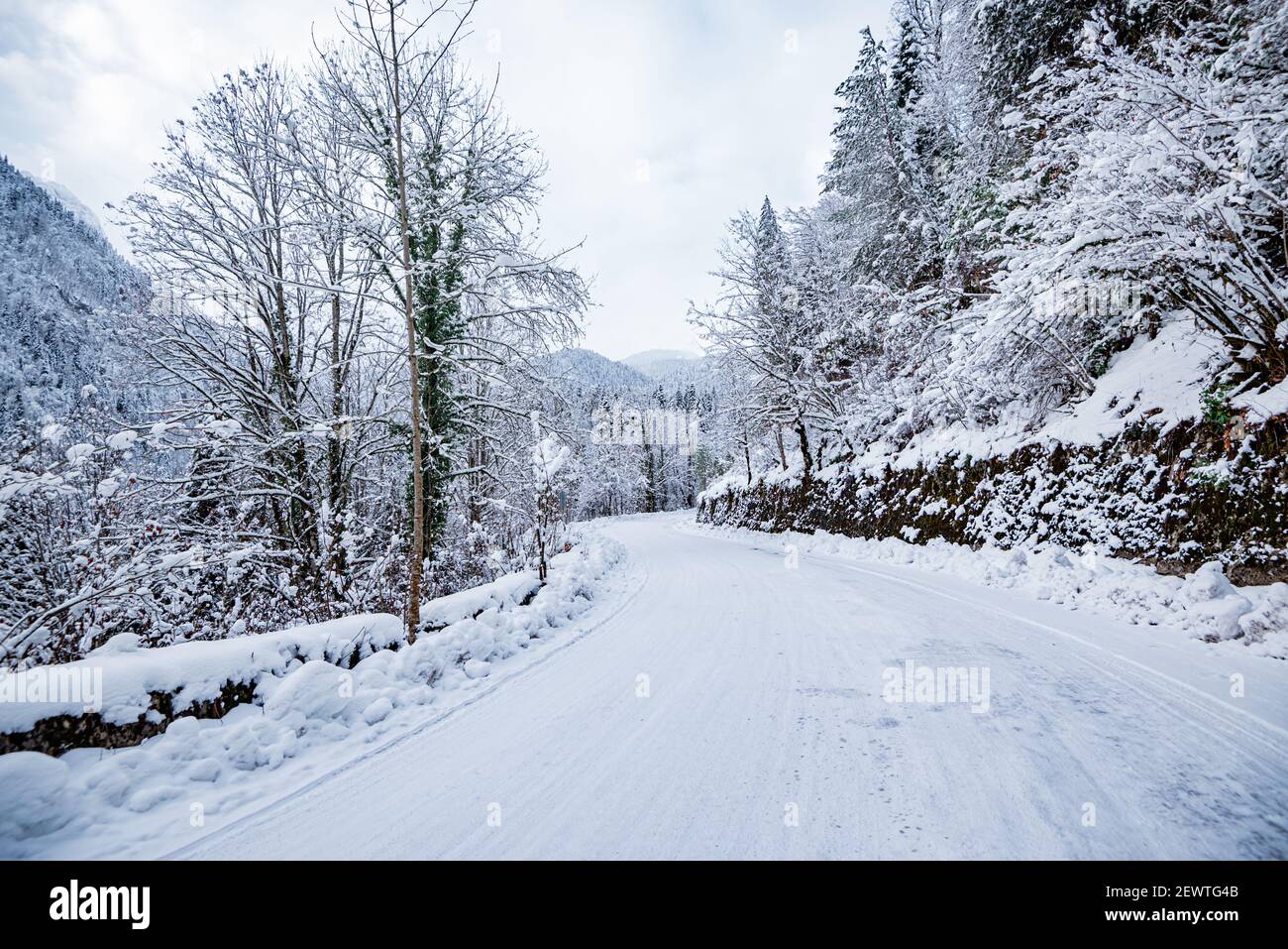 Mountain Road Winter Landscape Snow Path Automobile road Stock Photo ...