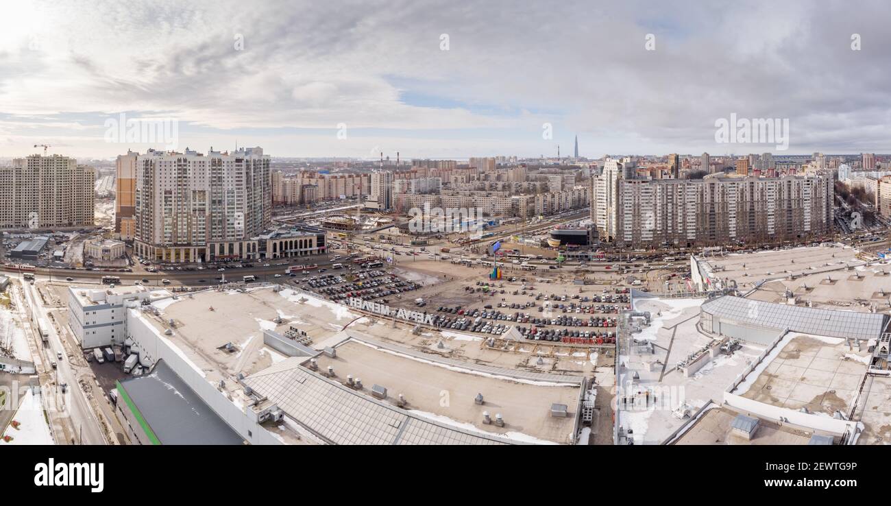 Russia, St.Petersburg, 03 March 2021: The Aerial view of the huge ...